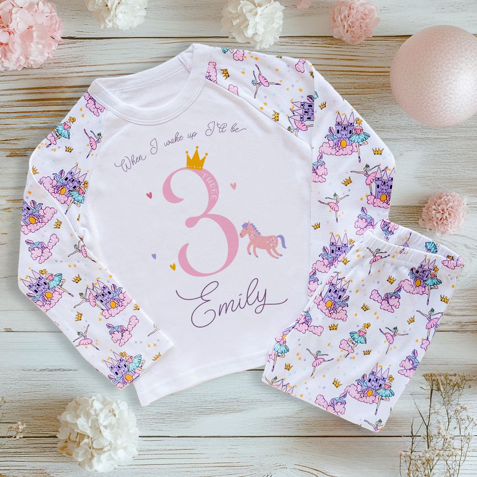 When I Wake Up I Will Be Three Personalised Birthday Girl Kids Pyjamas ...
