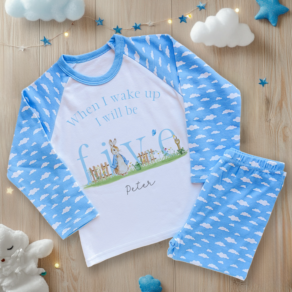 5th Birthday Personalised Blue Boy Peter Rabbit Inspired Kids Pyjamas ...