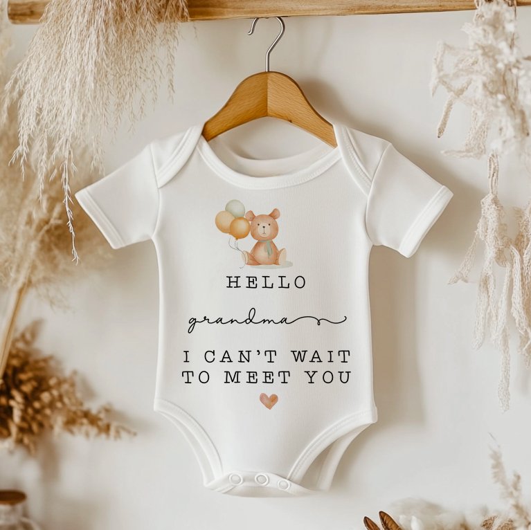 Hello Grandma Cute Teddy Bear Baby Announcement Bodysuit – Little Lili ...