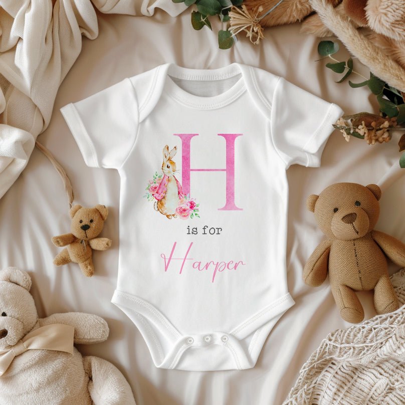 Personalised Name Girl Peter Rabbit Inspired Baby Bodysuit – Little ...