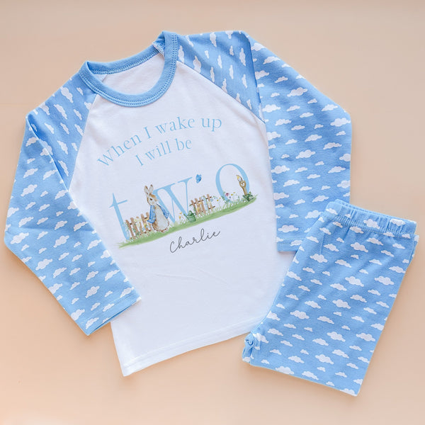 2nd Birthday Personalised Blue Boy Peter Rabbit Inspired Pyjamas Set ...