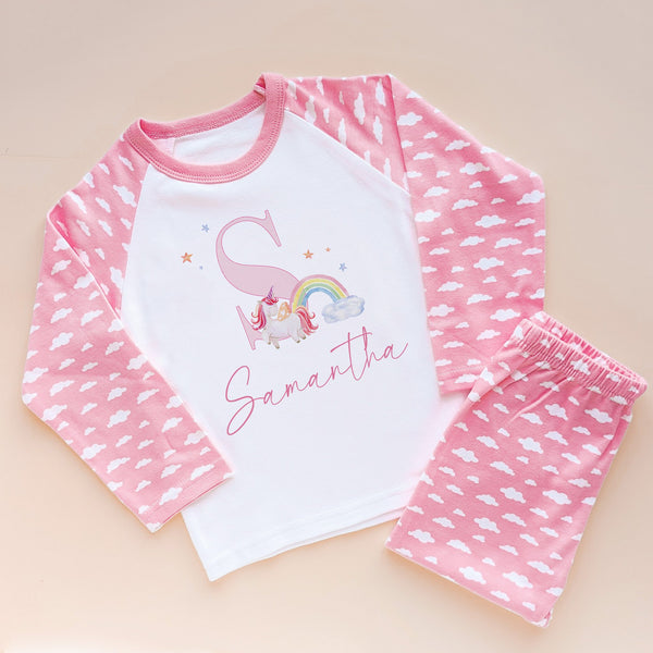 Personalised Name Rainbow Unicorn Pink Pyjamas Set – Little Lili Store