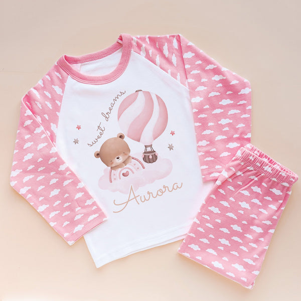 Sweet Dreams Teddy Bear Pink Girl Personalised Pyjamas Set – Little ...