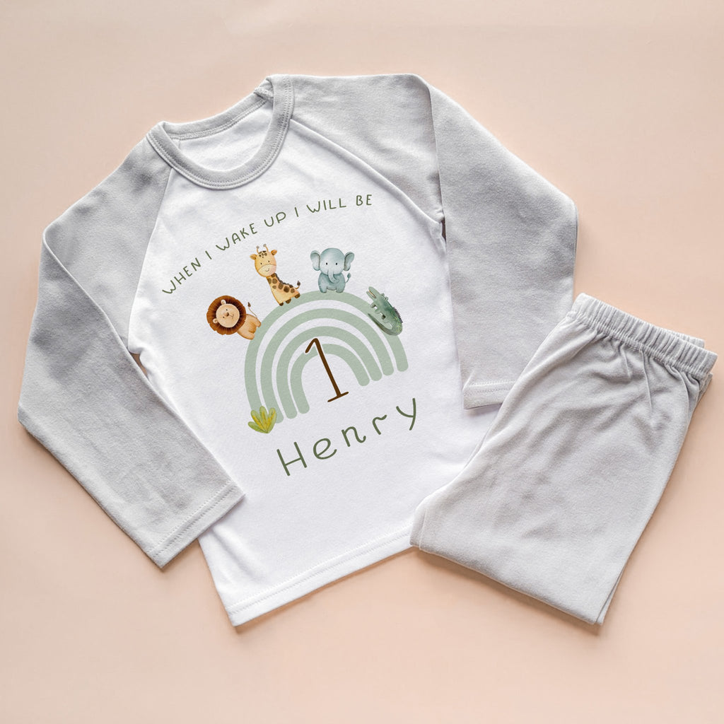 When I Wake Up I Will Be One Personalised Birthday Animals Pyjamas Set ...